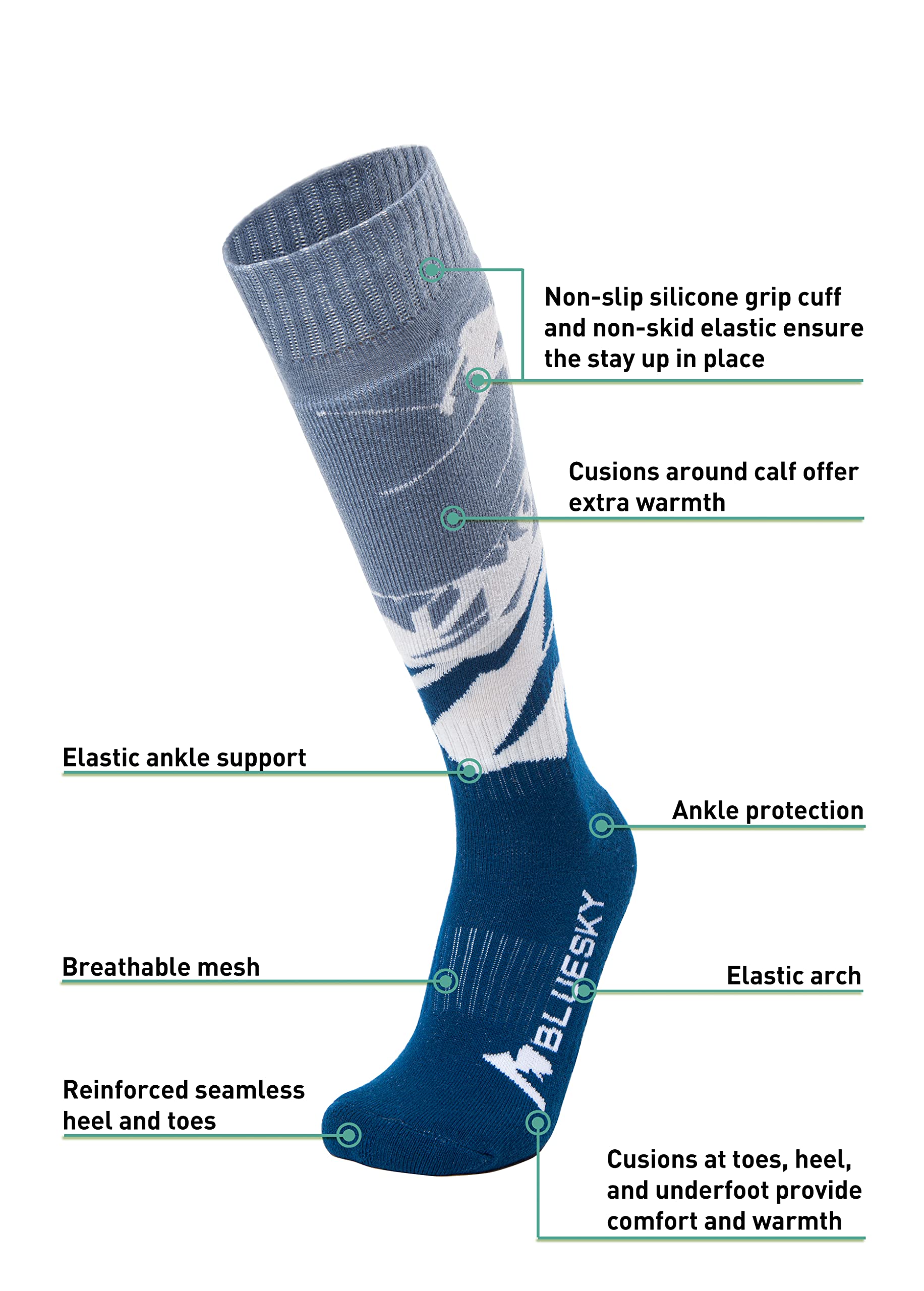 Merino Wool Ski Socks / Hiking Socks for Men&Women, Sportsman (Blue Medium)