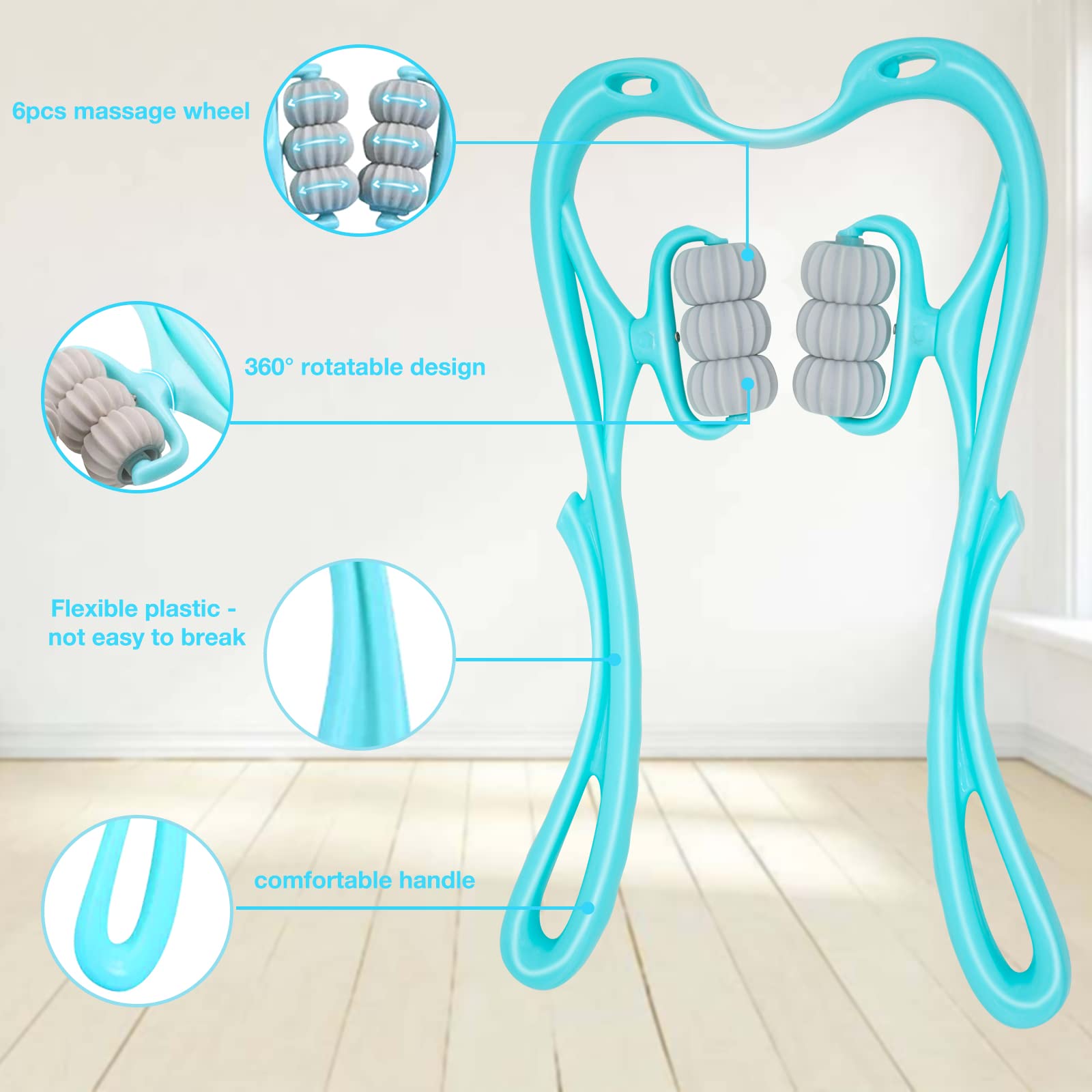 Neck Massager, Handheld Pressure Point Roller Massager Tools for Pain Relief Deep Tissue - Suitable for Neck Legs Cervical Waist and Shoulder Relaxer, Self-Massage & Portable (Blue)