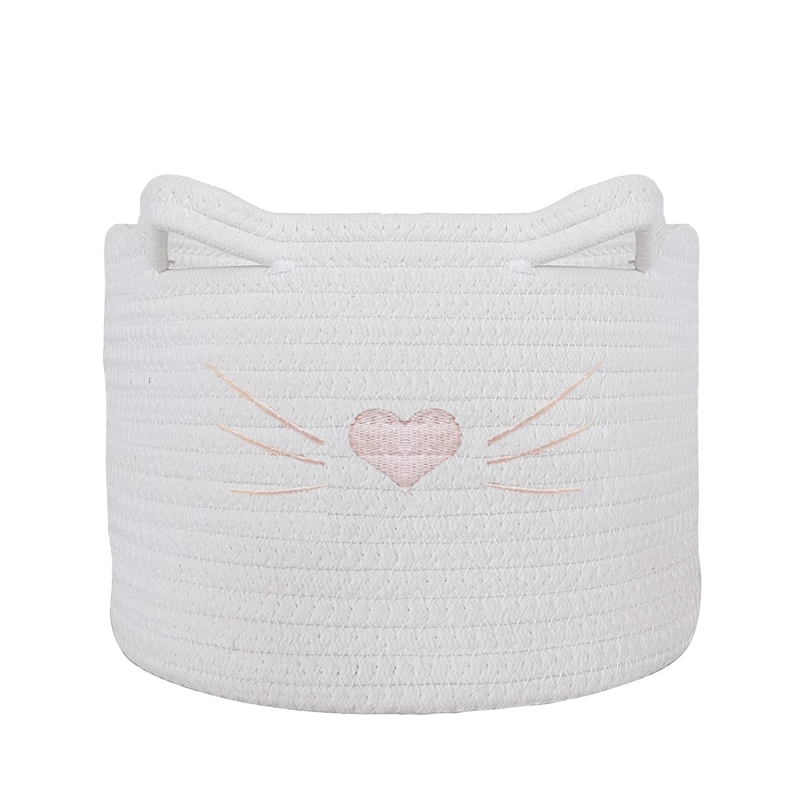LUSE LIVE Small Woven Basket,Rope Storage Basket with Handle,Cute Cotton Basket for Nursery,Cat Dog Toy Storage Organizer Basket,Storage Bins for Toy Organizer