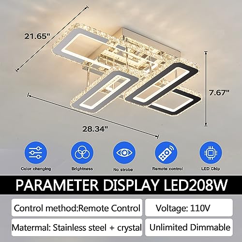ZGLAOJT Large Crystal Ceiling Light Chrome Modern LED Ceiling Light Fixture with Remote Control Dimmable Ceiling Lighting Flush Mount Chandelier Farmhouse for Kitchen Bedroom Dinning LivingRoom