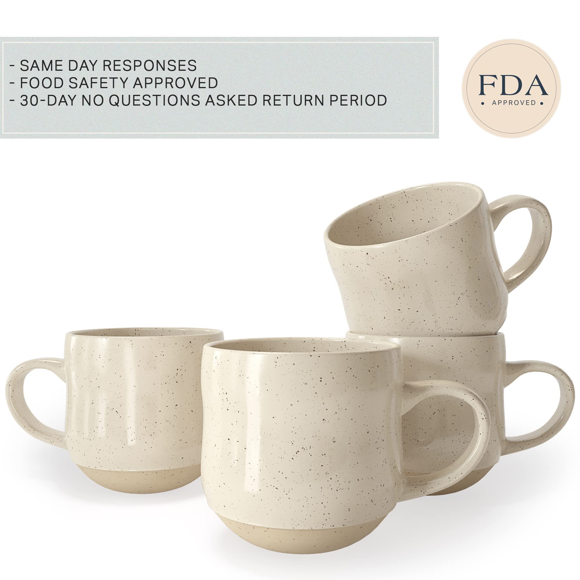 Modern Market Set of 4 Large 16oz Ceramic Coffee Mugs β Stoneware Coffee Mug Tea Cup Set, 5.75" x 4" x 3.75", Beige
