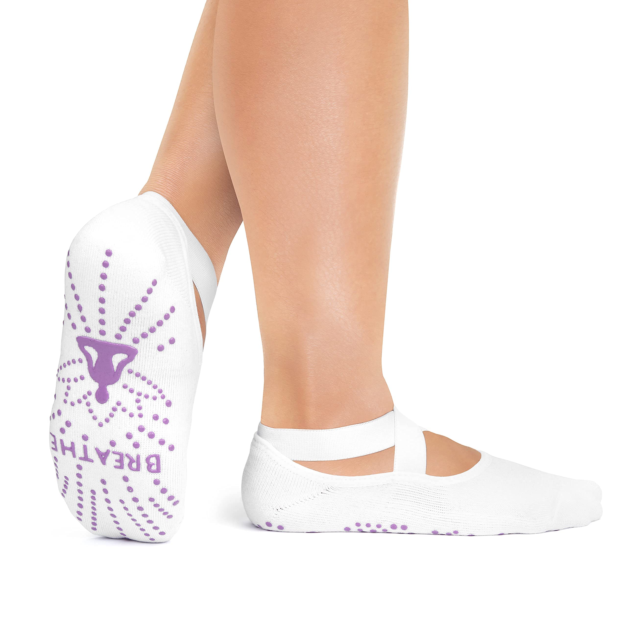 Lavley Yoga Socks for Women with non slip grip Namaste, Breathe, and Sloth Designs (2 Pack - Breathe + Namaste)