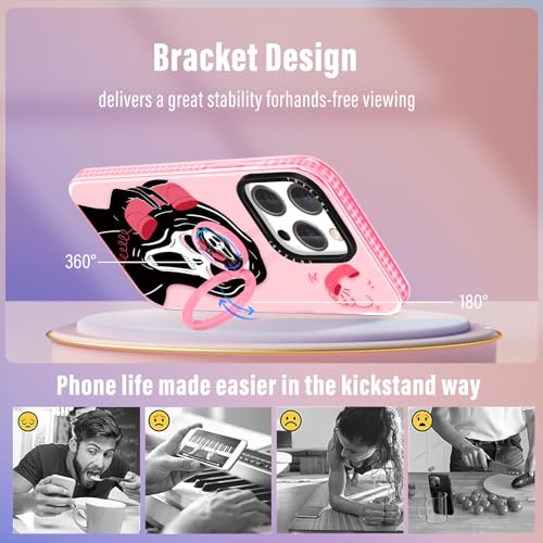 Toycamp for iPhone 12/12 Pro Case for Women, Cute Girly Print Design for Girls Teens Case with Ring Kickstand Cover for iPhone 12/12 Pro (6.1inch) Pink