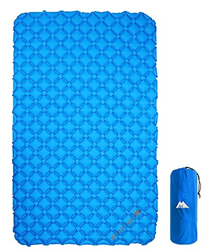 MasterTool Ultralight Double Sleeping Pad for Camping, Portable Waterproof Camping Pad, Inflatable Comfort Camping Mattress 2 Person, Ripstop Sleeping mat for Backpacking (Blue)