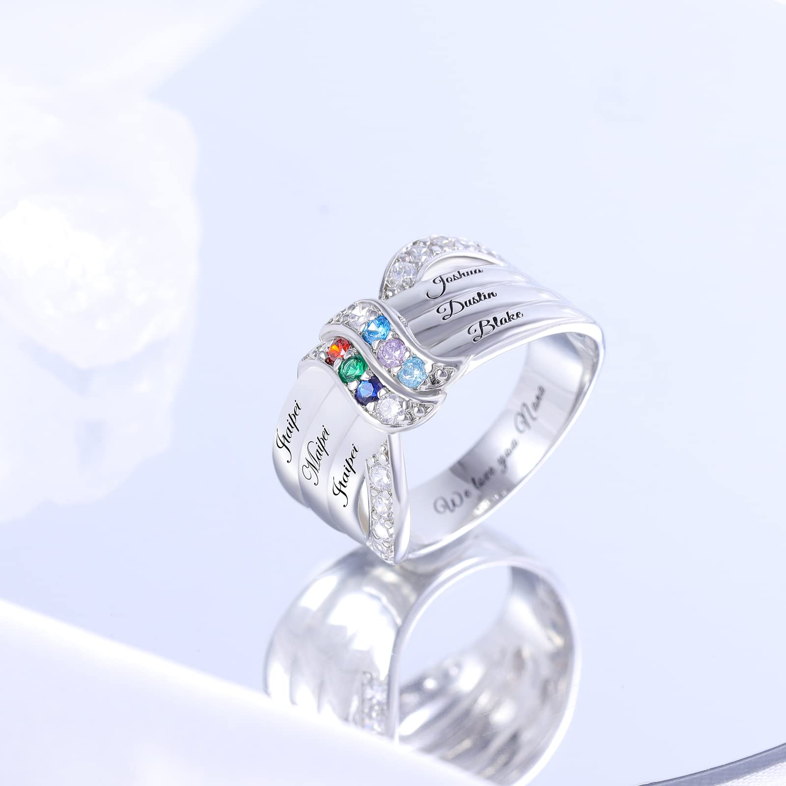 PETEANEY Personalized Birthstone Rings for Women 925 Sterling Silver Custom Name Ring Grandma Mothers Day Birthday Gifts