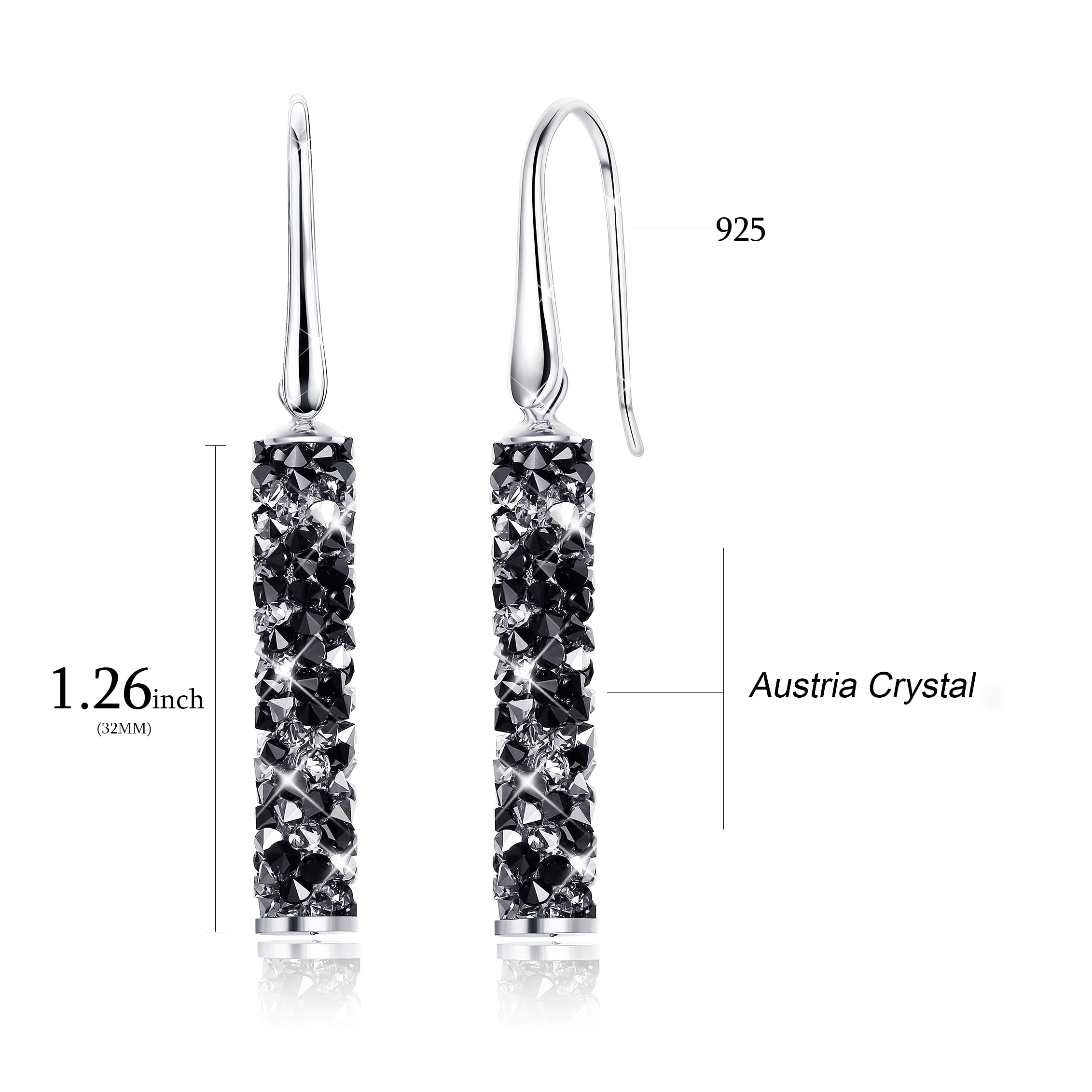 Kesaplan Cylinder Bar Dangle Crystal Earrings for Women Sterling Silver Crystal Drop Earrings Hypoallergenic, Crystals from Austria, Gift for Christmas