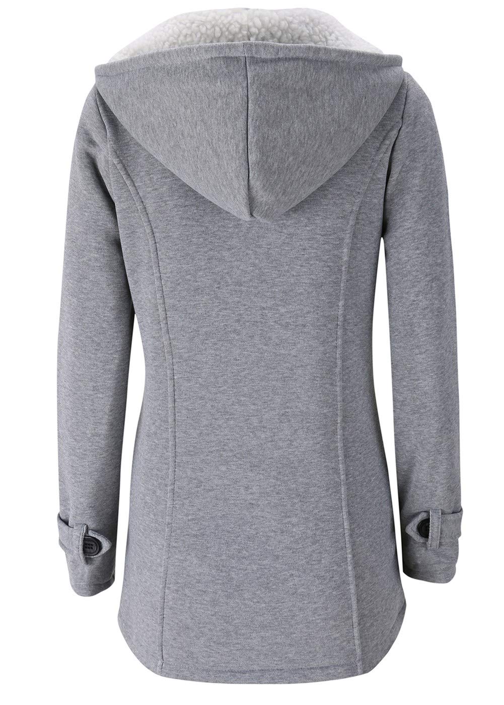 JiangWu Womens Fashion Horn Button Fleece Thicken Coat with Hood Winter Warm Jacket (XX-Large, Light-gray)