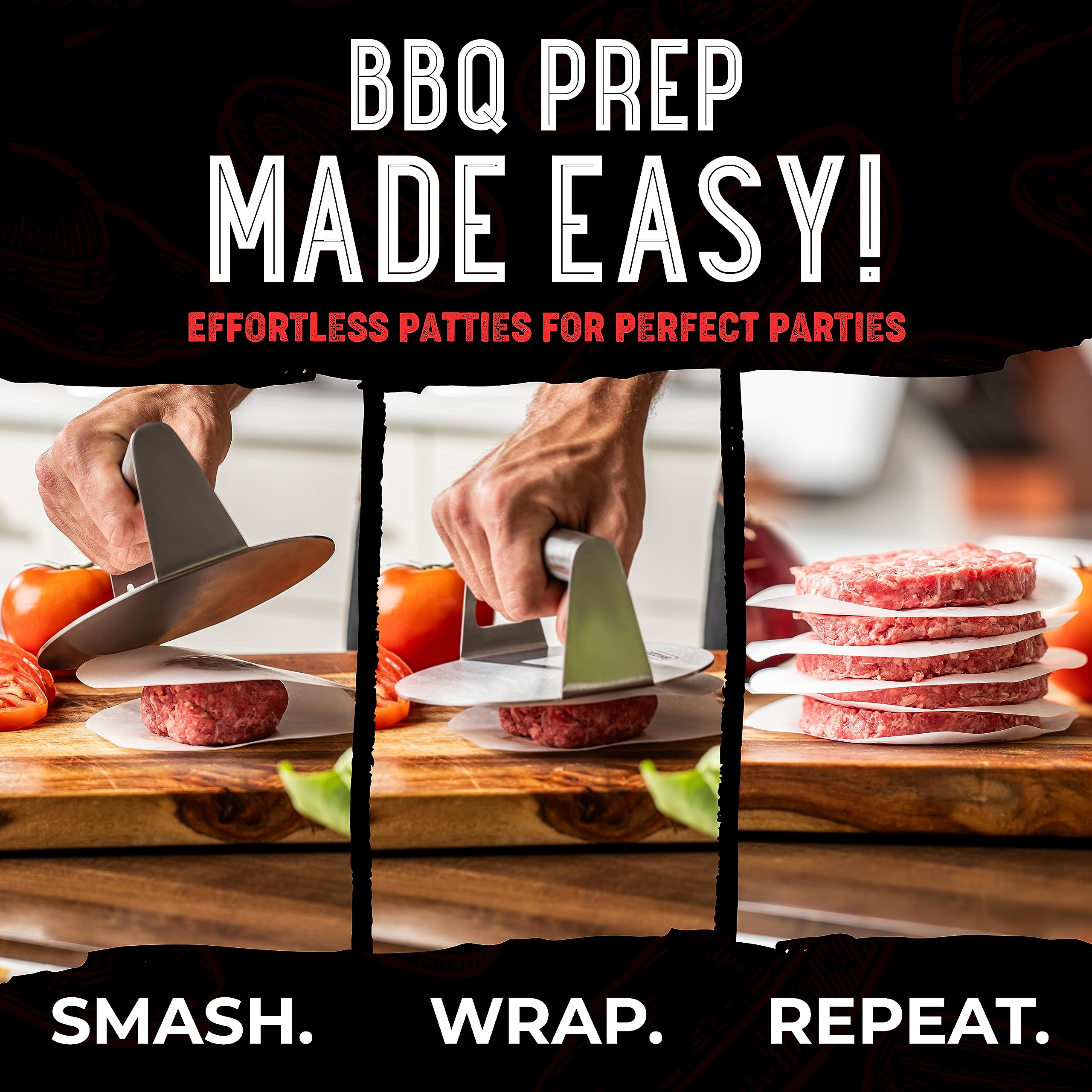 SHIZZO Smash Burger Press Kit, 6.2'' with Bottle Opener, Stainless Steel Bacon Smasher, Griddle Accessories, Perfect for Smash Burgers, Griddle Cooking Tool, for Patty, Bacon, Hamburger, Smashburger