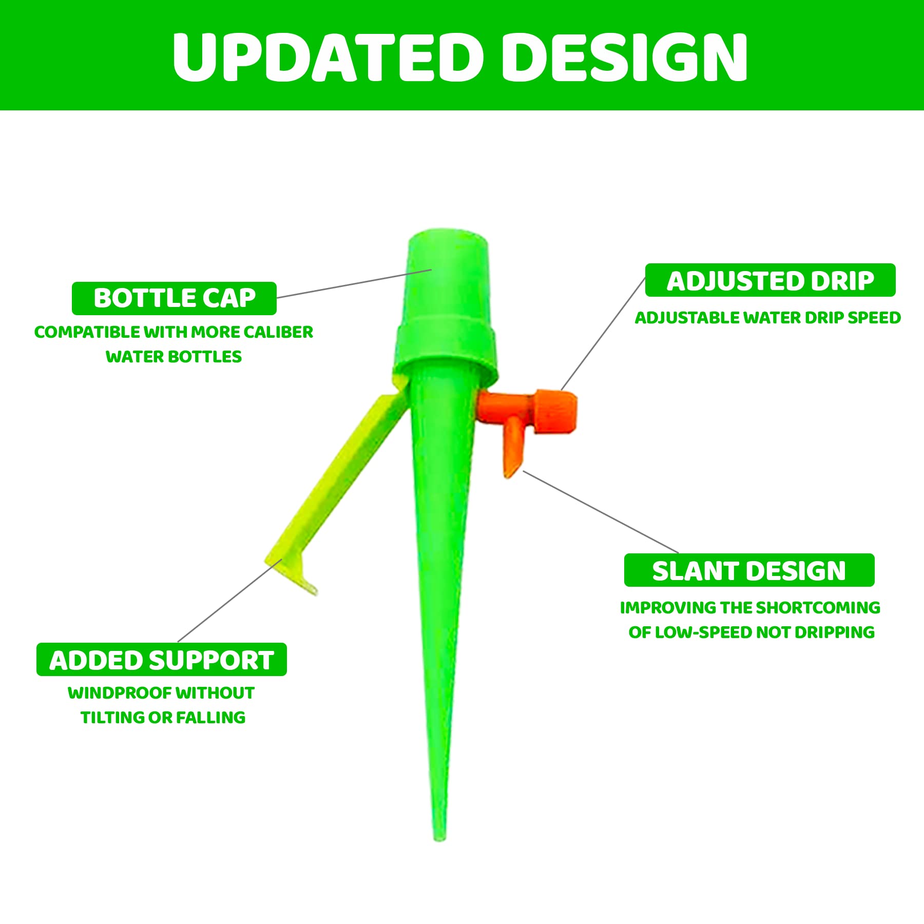 Self Watering Planter Insert for Outdoor and Indoor Plants (12 Pcs) - Self Watering Spikes with Automatic Watering Device for Vacation Plants - Potted Plant Waterer, Orange/Green