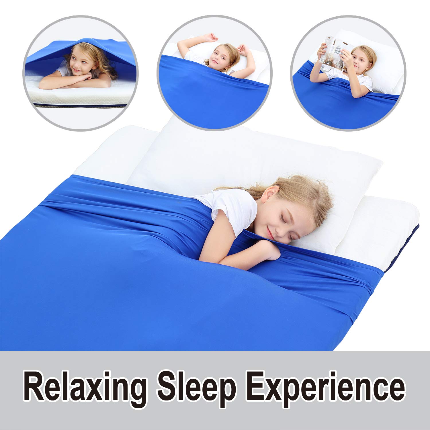 LAYOER Sensory Bed Sheet for Kids Compression Adjustable Breathable Stretchy Alternative to Weighted Blankets Relaxing Comfortable Sleeping(Full)