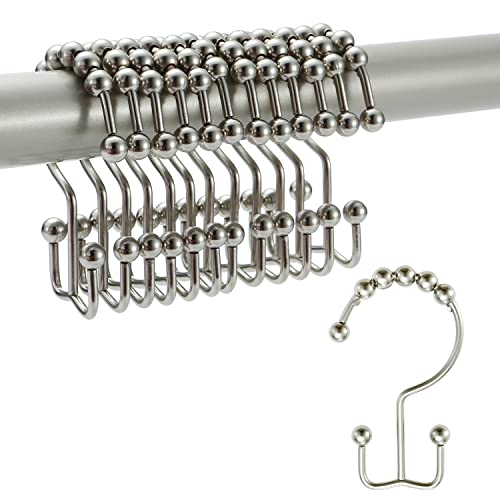 TENOVEL Curved Brushed Nickel Shower Curtain Rod &Brushed Nickel Double Sided Shower curtain Hooks(12 pcs)