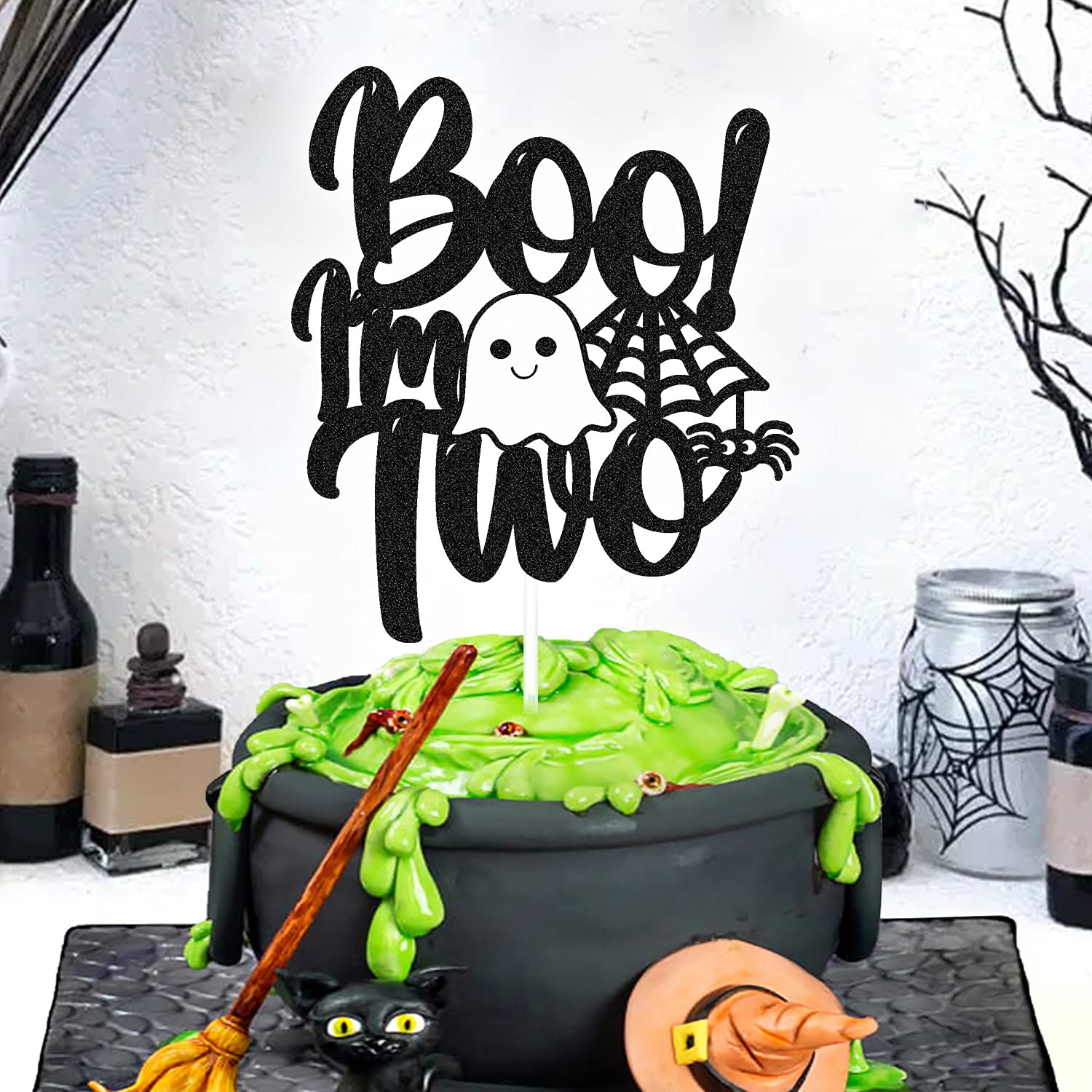 Levvcirki Boo I’m Two Cake Topper Halloween 2nd Cake Decoration for Boy Girl Halloween Ghost Spider Bat Theme Second Happy Birthday Party Décor Supplies