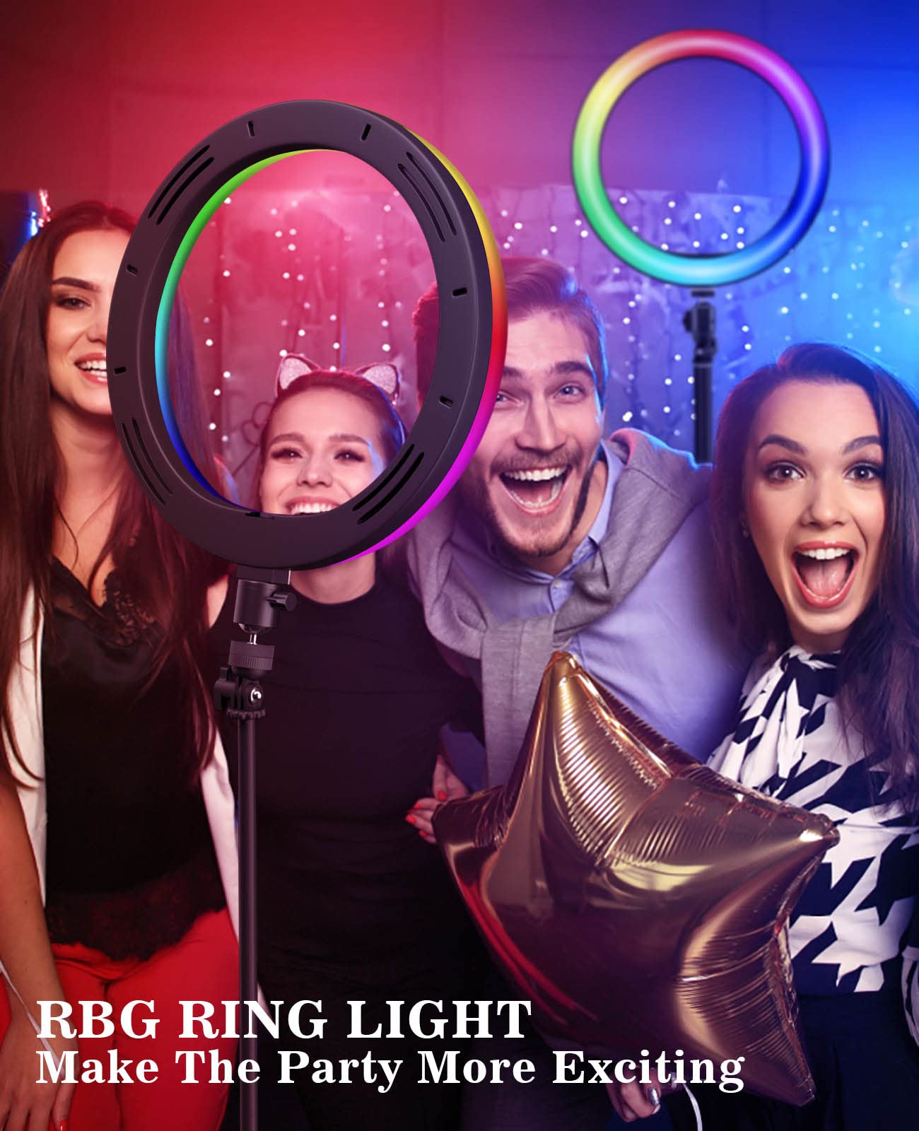Selfie Ring Light with Stand and Phone Holder, RGB 10'' Ringlight for Photography/YouTube/Video Recording/Vlogs/Makeup/Live Stream/TikTok