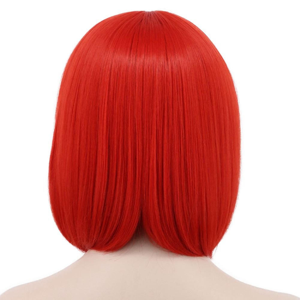 karlery Women Short Straight Bob Red Fasion Wig Flat Bangs Cosplay Party Wig