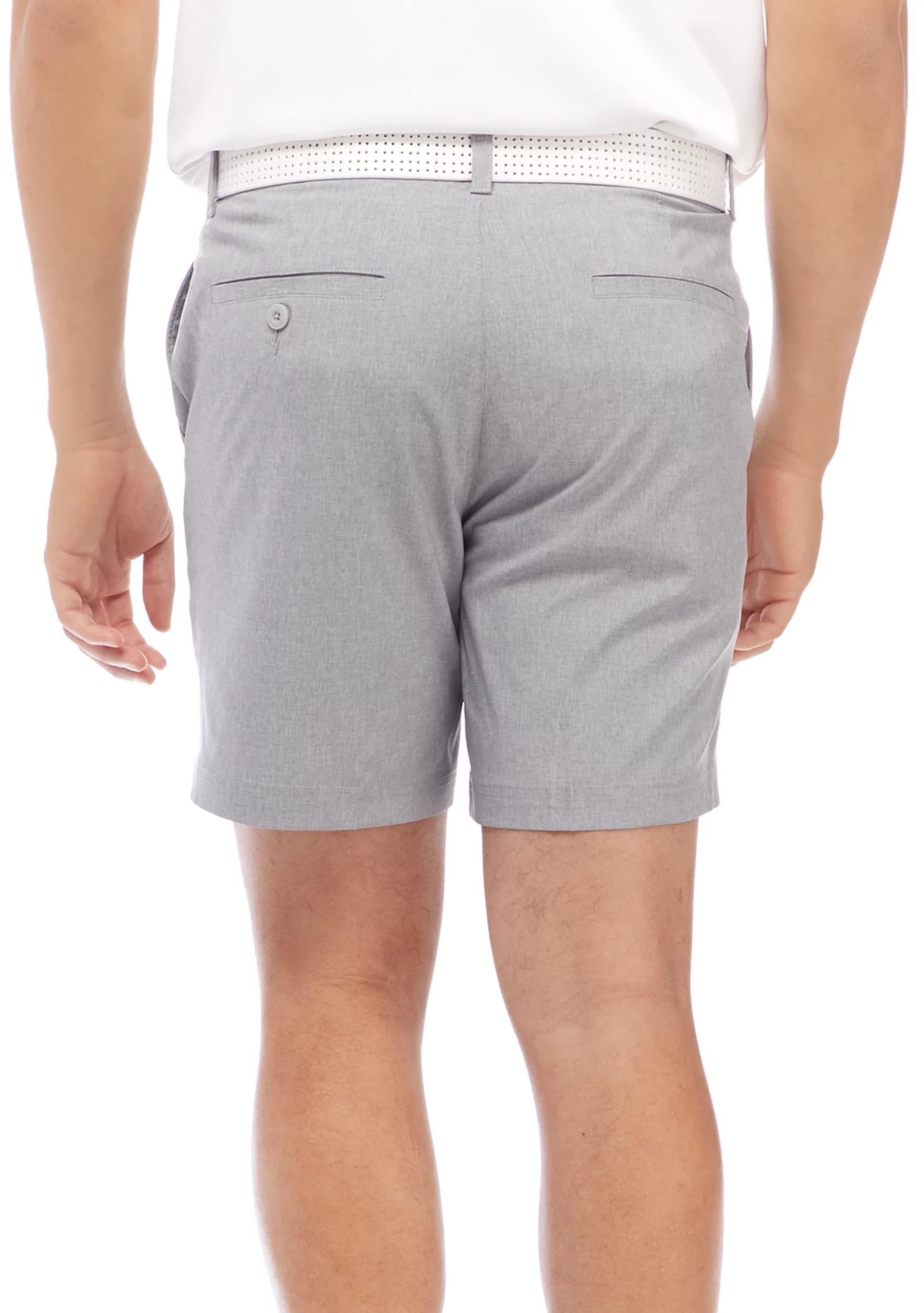 PGA TOUR Men's 7" Flat Front Golf Shorts with Active Waistband, Light Grey Heather, 38