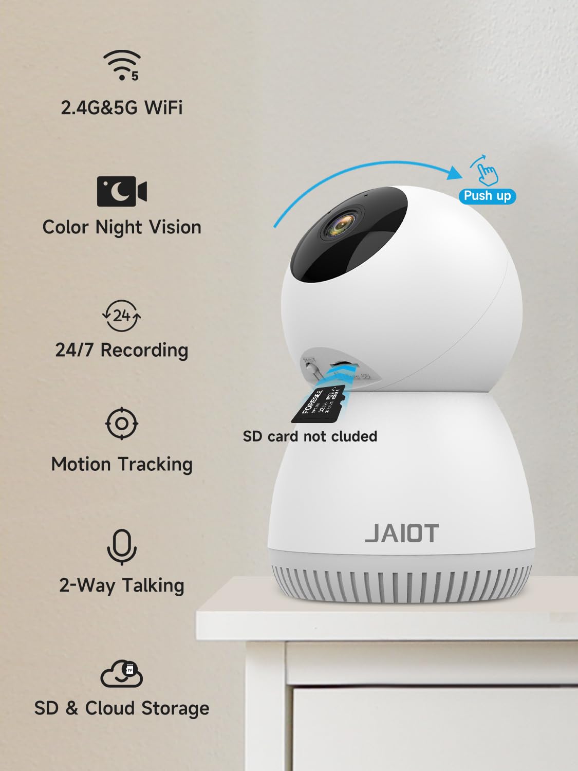 JAIOT WiFi Indoor Security Camera, Pet Camera with Phone APP, Pan/Tilt Wireless Cameras for Home Security 360, Smart Camera with Motion Detection, 2-Way Audio, Siren,Work with Alexa