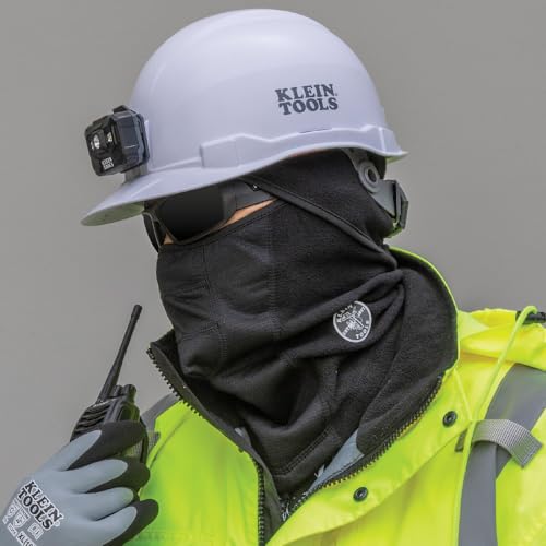Klein Tools 60132 Balaclava, Warm Breathable Fleece Wind Proof Hinged Balaclava Face Mask, Black
