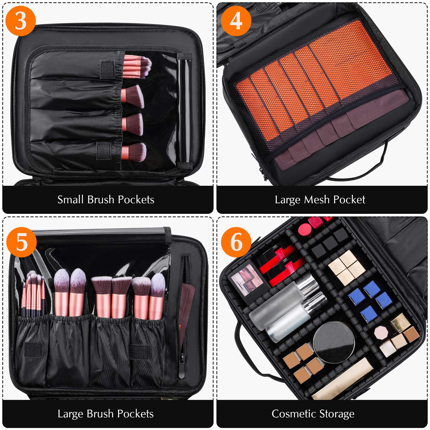 Kootek Large Travel Makeup Bag 3-Layer Cosmetic Train Case Portable Toiletry Organizer with Mirror Removable Dividers Shoulder Strap for Makeup Tools Brushes Jewelry Digital Accessories
