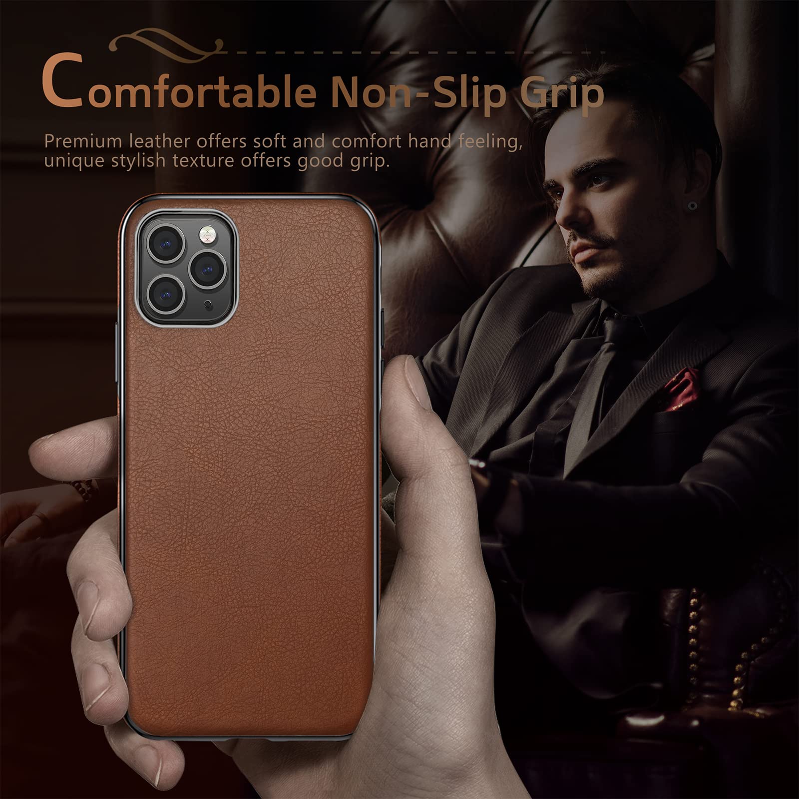 LOHASIC for iPhone 12 Case for iPhone 12 Pro Case, Luxury Leather Slim Business Classic Non Slip Soft Grip Shockproof Protective Cover Compatible with iPhone 12/12 Pro 5G 6.1 inch - Brown