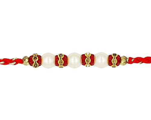 Traditional White Pearl Rakhi for Brother Multicolor Beautiful & Designer Thread Raksha Bandhan Rakhi for Loving Brother Bhai RURAKH0040