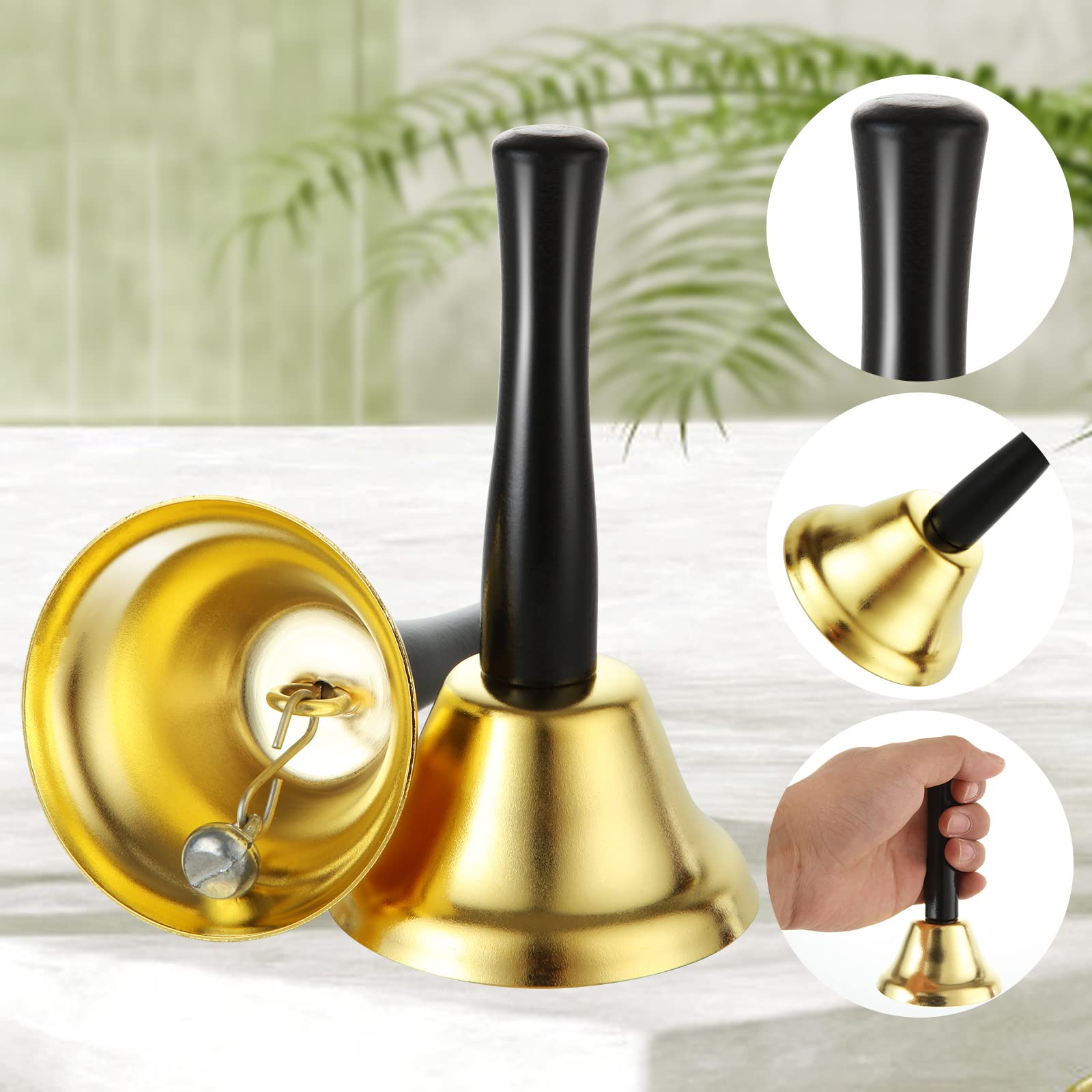 QTLCOHD 24Pcs Gold Hand Bells for Wedding Solid Brass Hand Bell Black Wooden Handle Handbells Metal Call Bells for Service Kid Adults