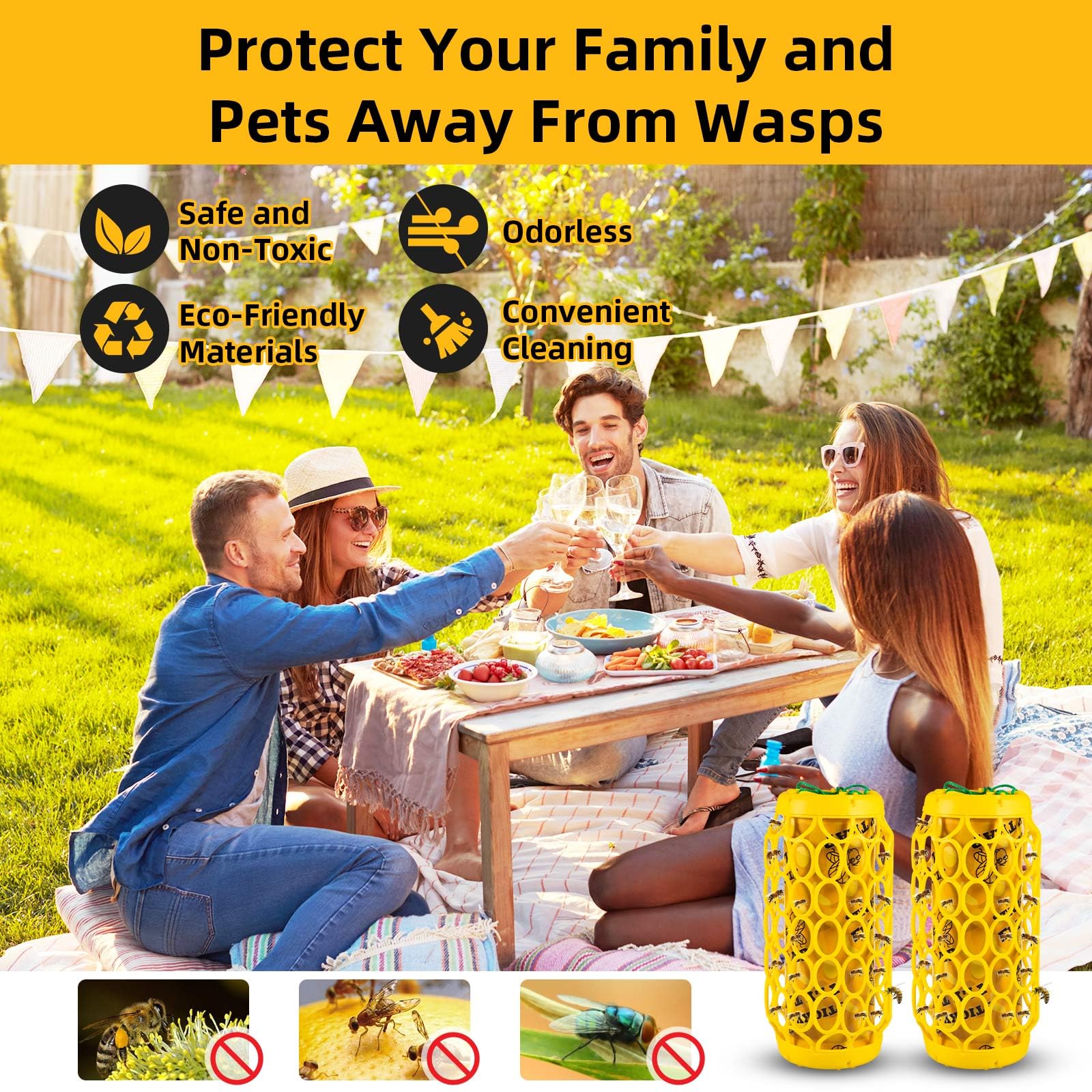 Wasp Trap,Carpenter Bee Trap,Wasp Traps Outdoor Hanging,Yellow Jacket Trap Wasp Killer Catcher,Reusable Wasp Deterrent Outdoor with 4 Sticky Bug Board Bee Catcher Wasp Repellent Flying Insect Trap