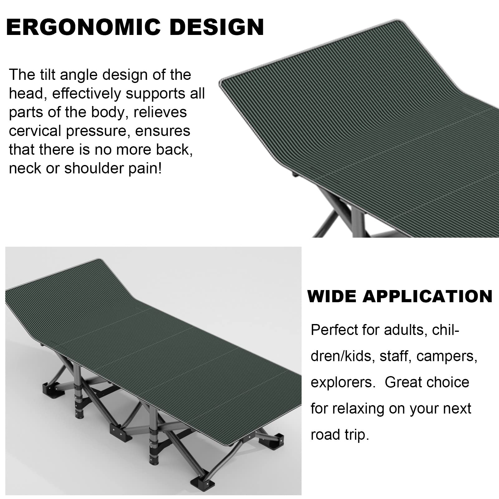 NUOBILI Camping Cot for Adults Comfortable, Tent Folding Cot for Sleeping, Lightweight Folding Bed with Carry Bag for Kids Supports 450 Lbs, Office Nap and Beach Vocation