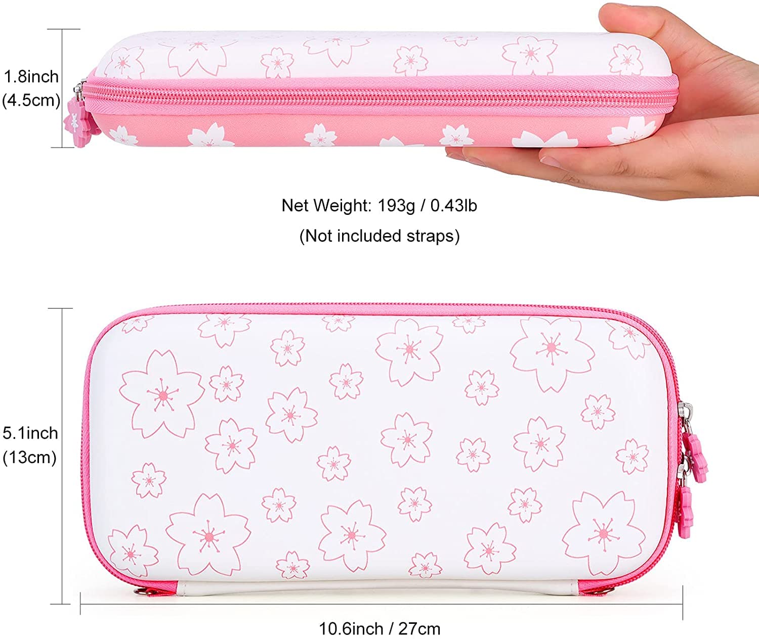 LightPro Pink Carrying Case for Nintendo Switch - Cute Sakura Storage Travel Shoulder Bag with Thumb Grips Tempered Protective Screen Removable Wrist Strap Shoulder Strap