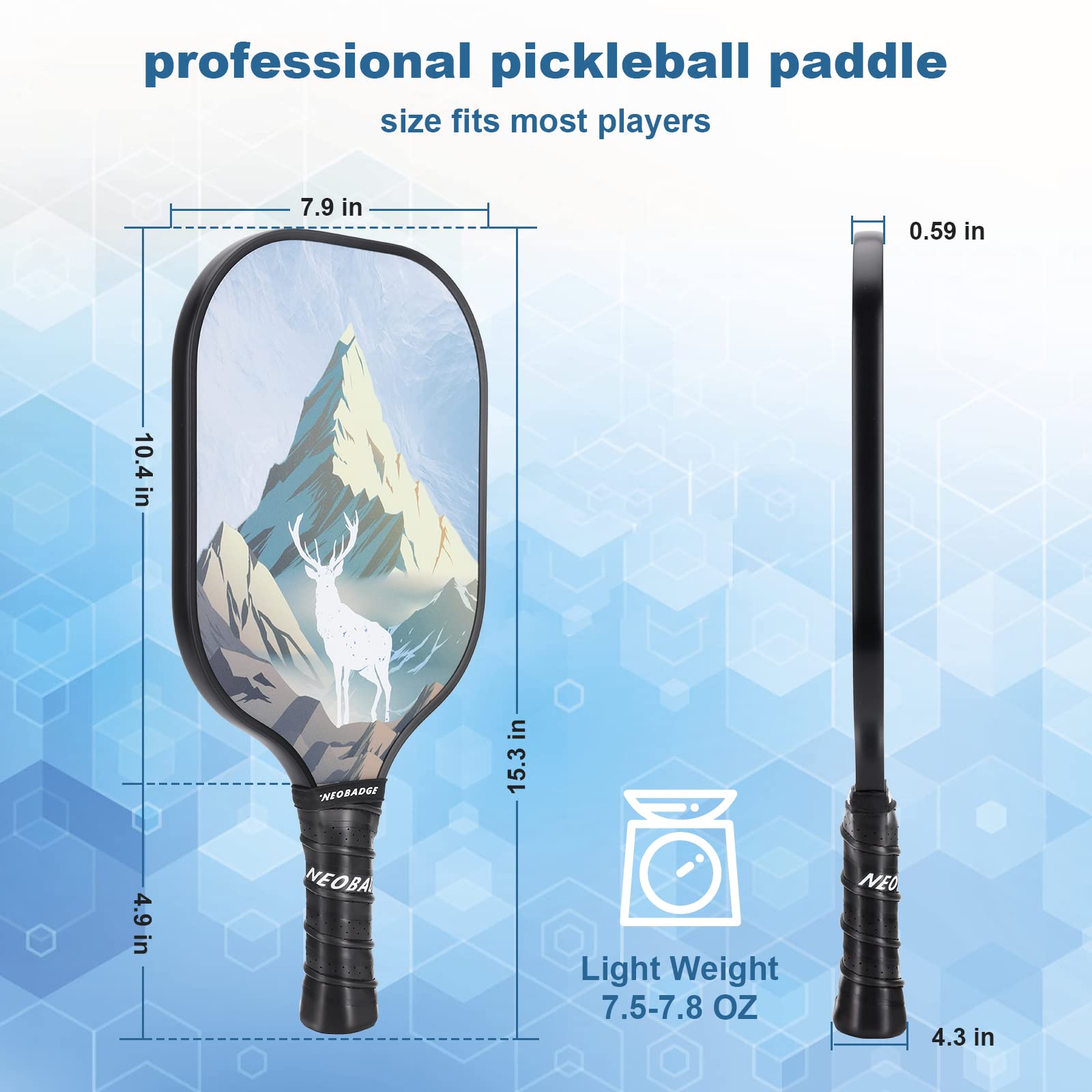 Neobadge Pickleball Paddles,Fiberglass Pickle Ball Paddle Set of 2 Rackets and 4 Pickle Balls+2 Replacement Soft Handle+1 Carrying Case,Best Pickleball Paddle Sets