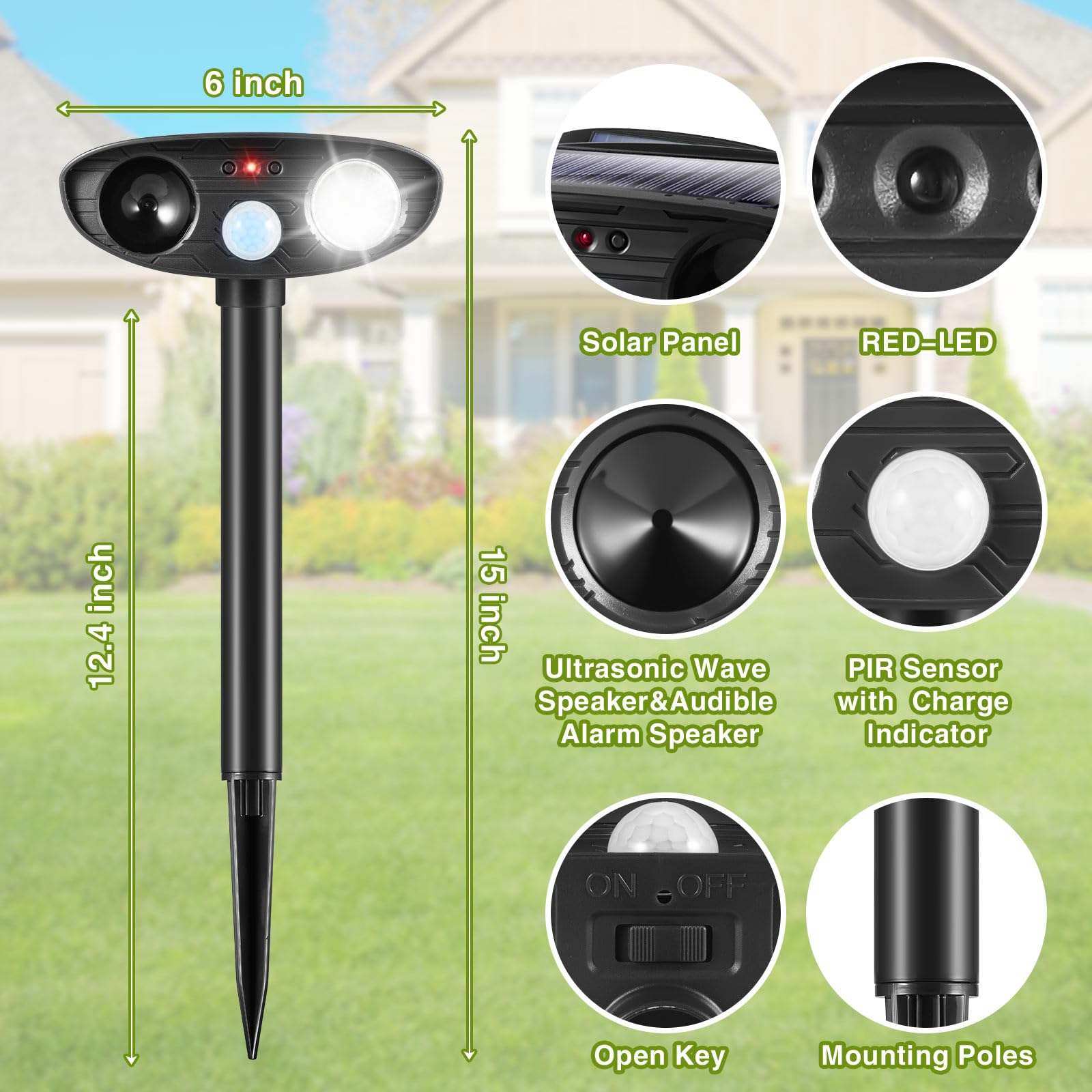 Ultrasonic Animal Repellent Outdoor Solar Animal Repeller with Motion Sensor&LED Strobe Light Cat Deterrent Outdoor Deer Repellent Device to Scare Coyote Raccoon Squirrel Skunk Repellent for Yard (4)