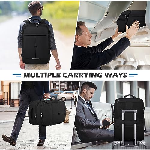 Travel Backpack for Men 40L Carry on Backpack Airline Approved 17 Inch Laptop Backpack Waterproof Large Travel Backpack Luggage Daypack Business College Weekender Overnight Backpack Men Women, Black