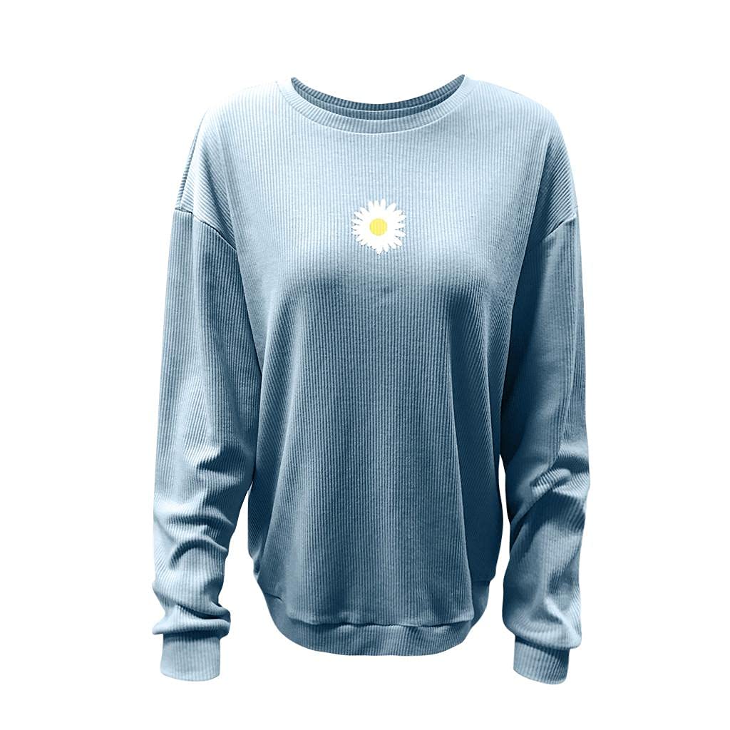 PGOJUNI Crewneck Sweatshirts for Teen Girls, Womens Sweatshirt Loose Waffle Daisy Graphic Casual Long Sleeve Basic Blouse Pullover