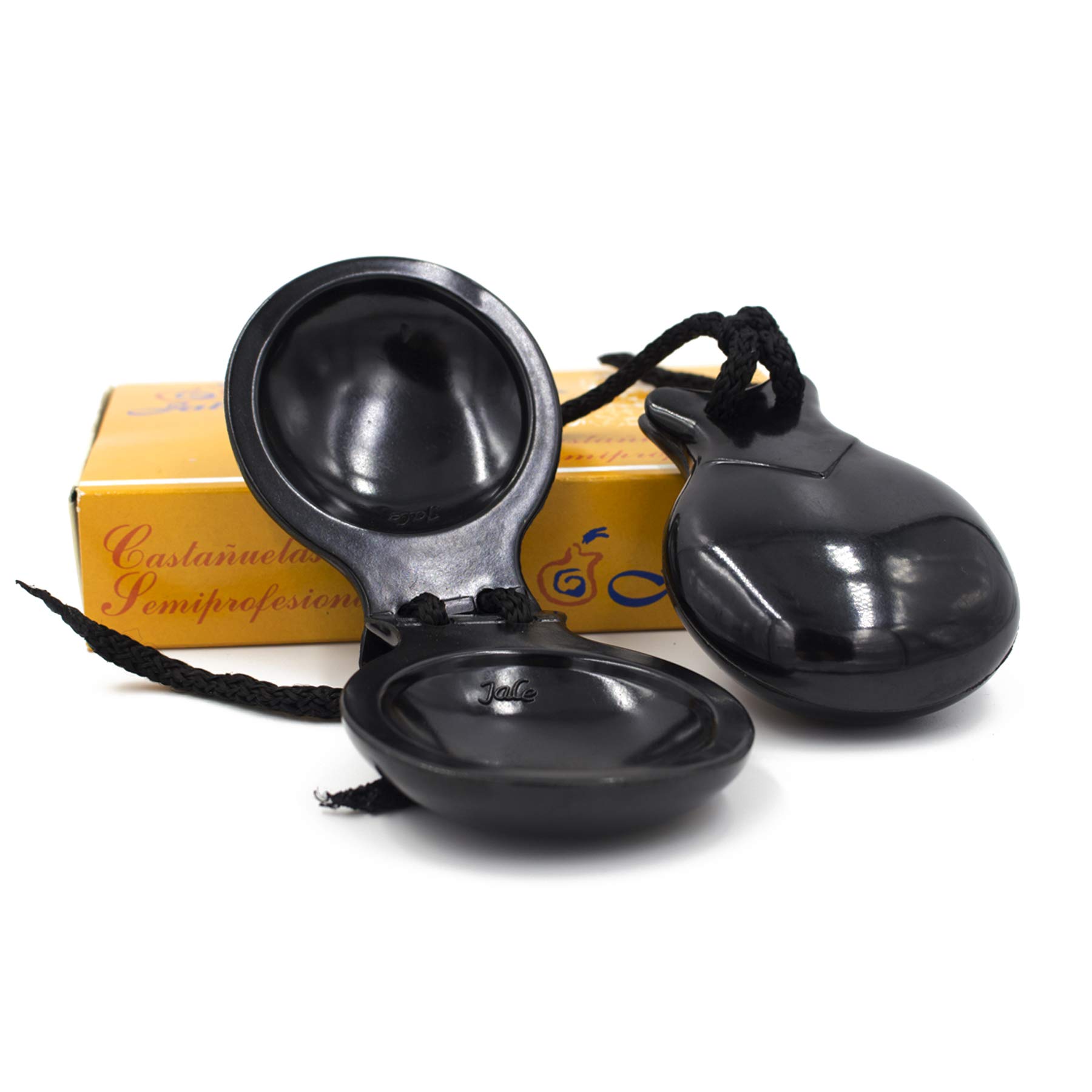 Jale Pollopas Flamenco Spanish Castanets - Black Plastic Castañuelas for Adults and Kids - Beginner Castanets Spanish Percussion Musical Instrument by Ole Ole Flamenco (T6)
