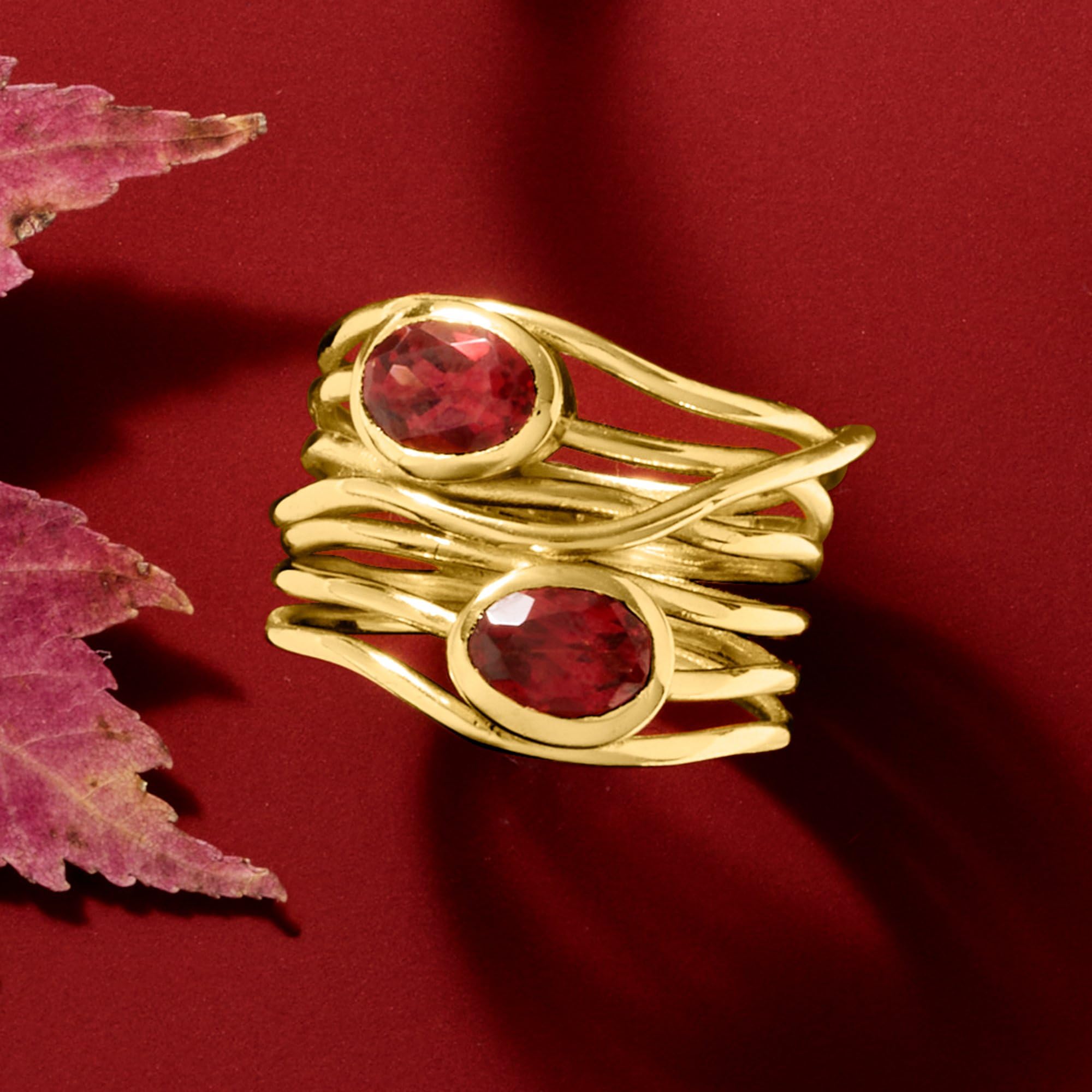 Ross-Simons 1.60 ct. t.w. Garnet Highway Ring in 18kt Gold Over Sterling. Size 8