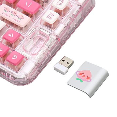 Sanpyl Mechanical Keyboard, 2.4Ghz Noise Reduction Pink Type C Wired Keyboard, 3750mAh Battery 2 Layer Keycaps Wireless Gaming Keyboard, with RGB Backlight for iOS for Windows