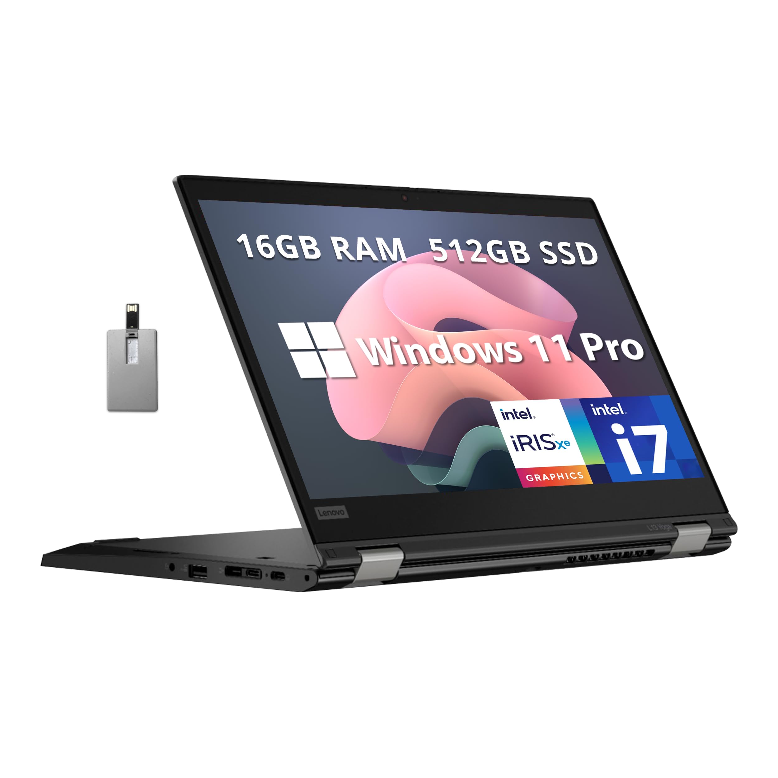 Lenovo ThinkPad L13 Yoga 2-in-1 13.3" FHD Touchscreen Laptop, Intel Core i7-1165G7, 16GB RAM, 1TB SSD, Intel Iris Xe Graphics, Fingerprint Reader, Backlit Keyboard, Win 11 Pro, Black, 32GB USB Card