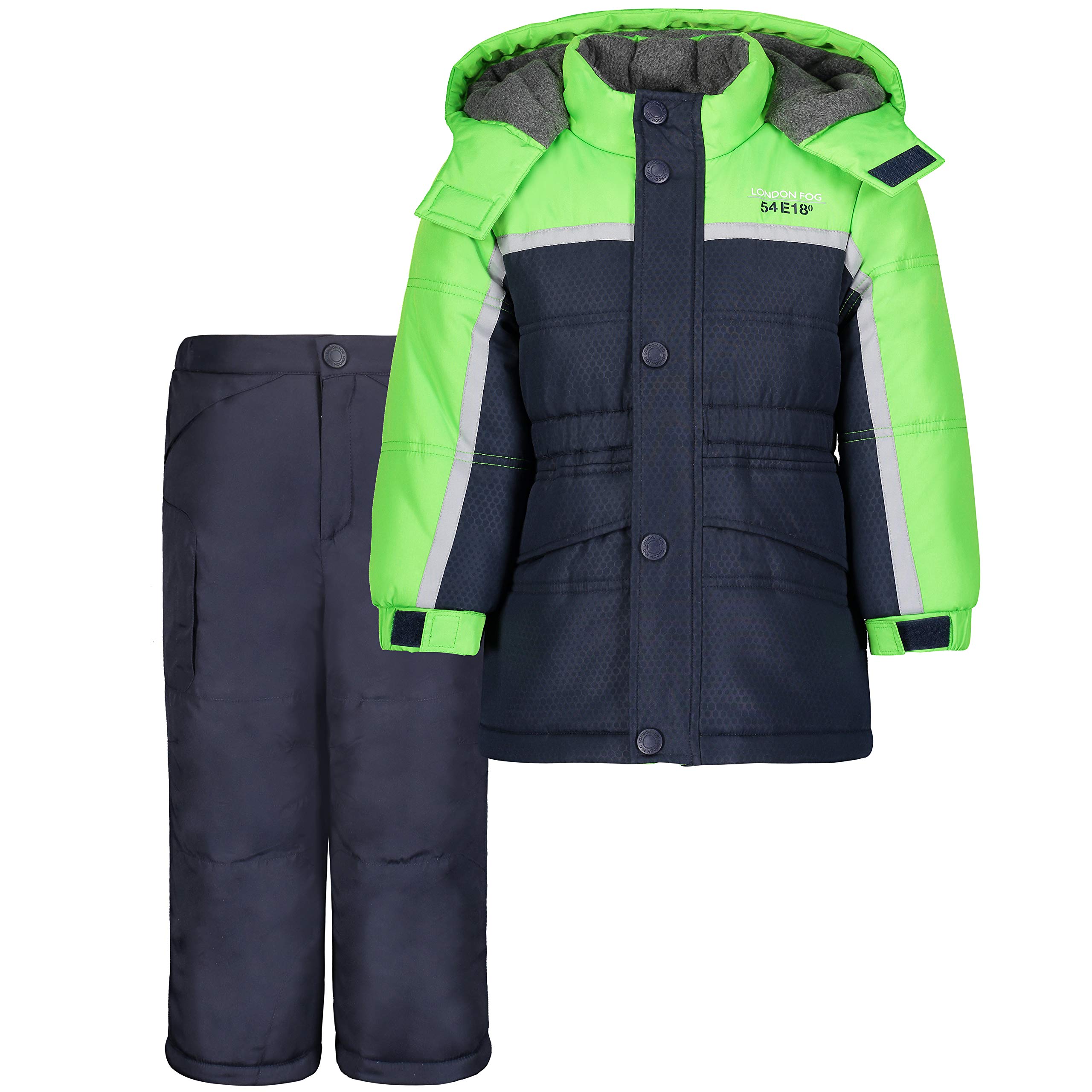 London Fog Baby Boys Jacket & Ski Pant 2-Piece Snowsuit, Green Blue Stripe, 12MO