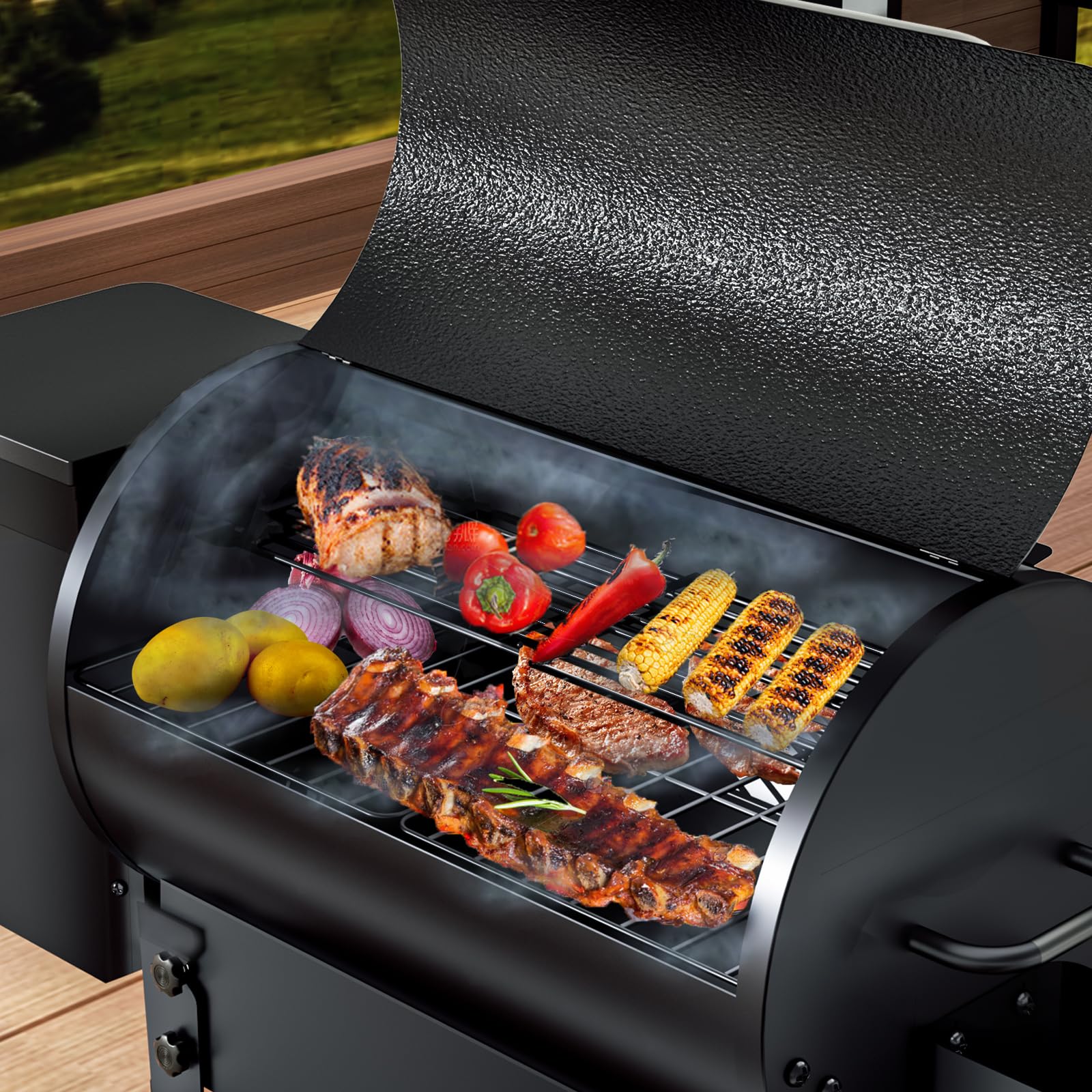 KingChii 2023 Upgrade Portable Wood Pellet Grill Multifunctional BBQ Grill with Automatic Temperature Control Foldable Leg for Backyard Camping Cooking Bake and Roast, 456 sq in Bronze