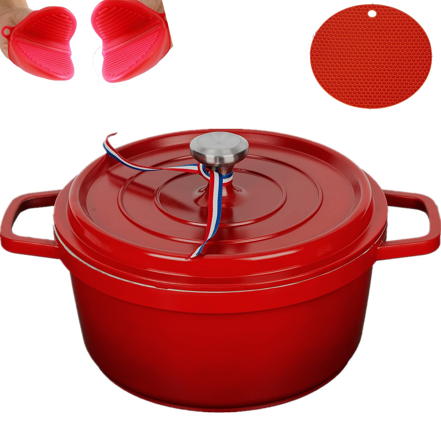 Nonstick Cast Aluminum Dutch Oven Pot with Lid, 5.0qt induction bottom Casserole with ceramic coating, Lightweight Dutch Ovens Caldero Braiser for baking & cooking