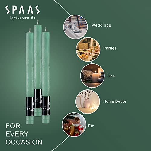 SPAAS Rustic Green Dinner Candles - 10" Tall Rustic Candles, Set of 6 Dripless Green Candles - Unscented Long Burning Decorative Candles for Home Decor, Table Candles, Party, Weddings, and Holiday