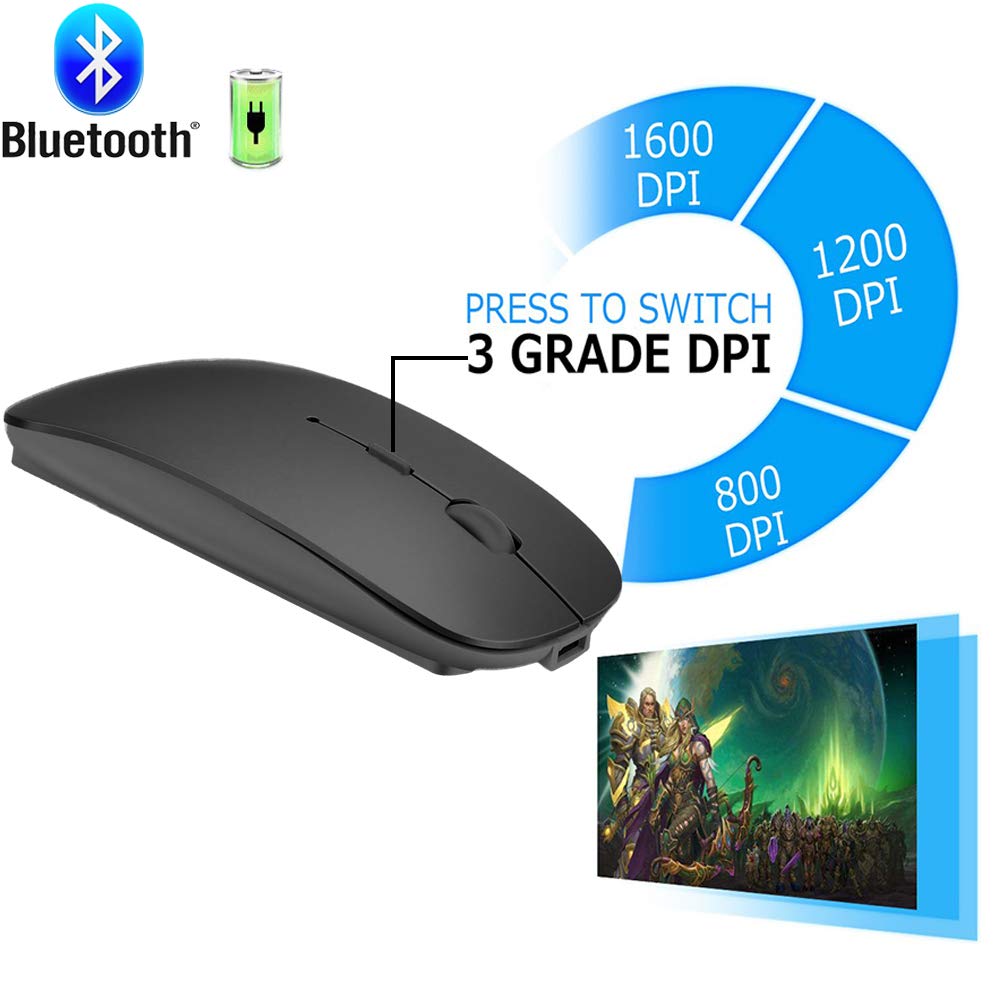 KLO 4 Modes Rechargeable Bluetooth Mouse/Bluetooth 3.0/5.2+USB-2.4G/Type-C,Bluetooth Mouse for MacBook pro/MacBook air/Laptop/iMac/ipad/Notebook/pc(BT/USB-C Black)
