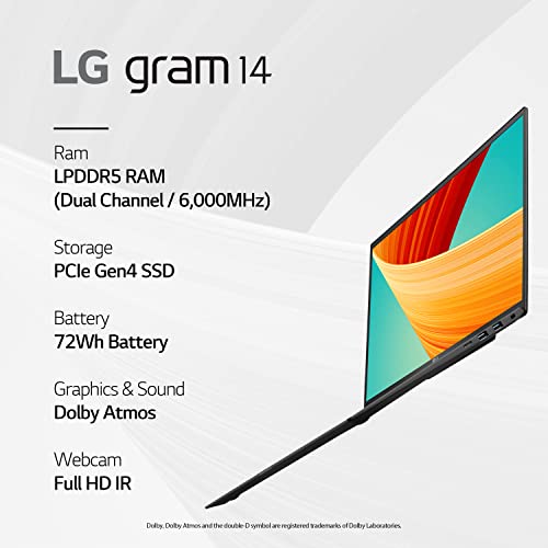 LG gram 14” Lightweight Laptop, Intel 13th Gen Core i7 Evo Platform, Windows 11 Home, 32GB RAM, 1TB SSD, Black
