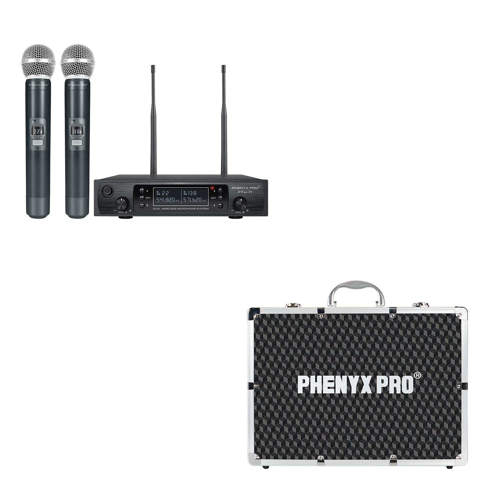 Phenyx Pro Dual Channel Cordless Mic PTU-71A Bundle with The Customizable Medium Size Carrying Case