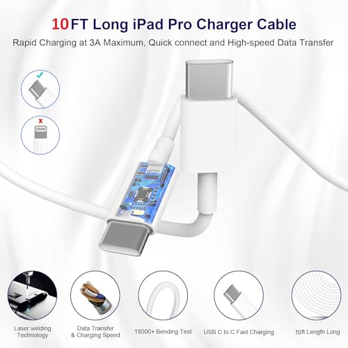 Matsusho iPhone 15 Charger 10 FT, 3 Pack 20W USB-C Fast Wall Charger with 3 Pack 10FT Extra Long USB C Charger Fast Charging Cable Compatible for iPhone 15/15 Plus/15 Pro/15 Pro Max, iPad Pro/Air/Mini