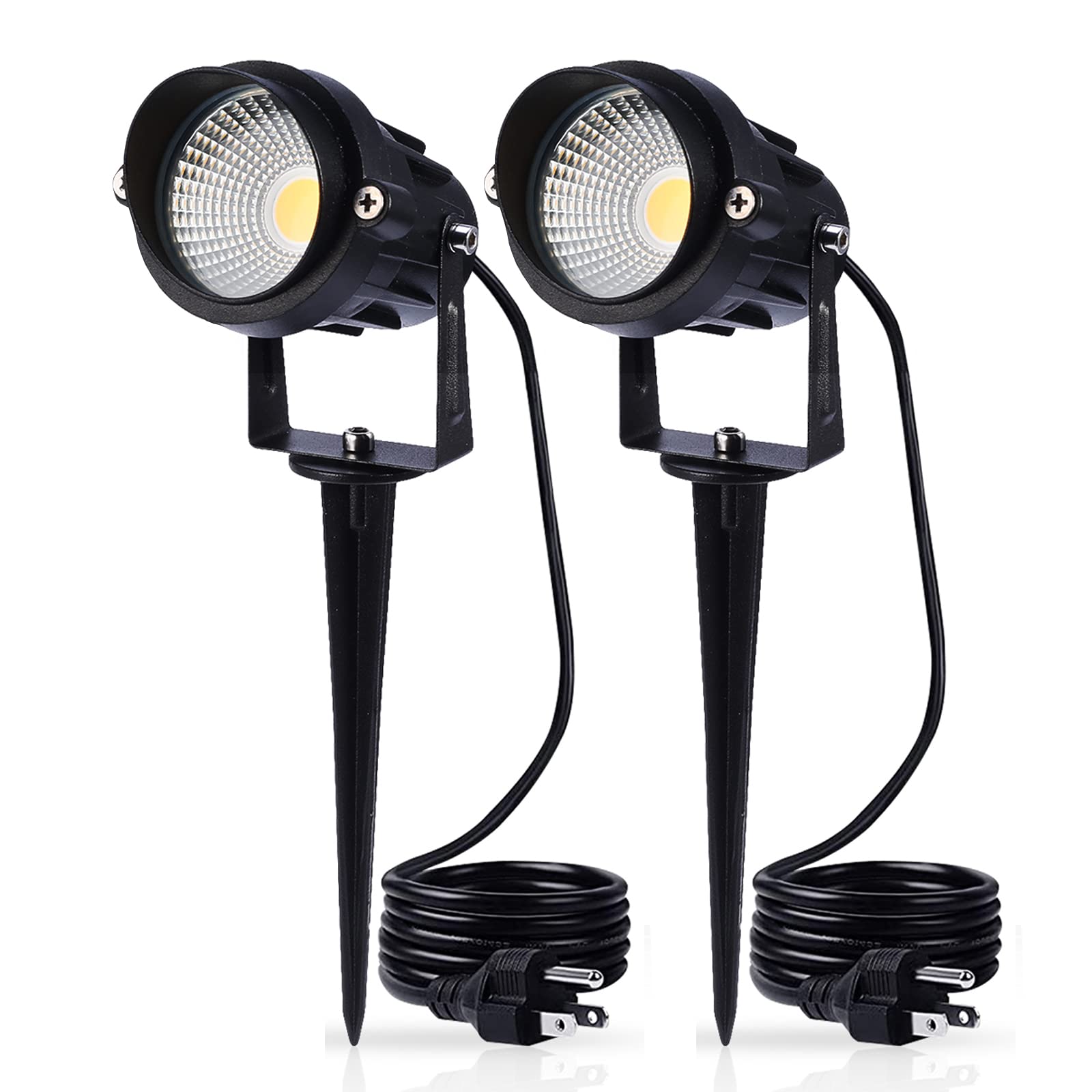 LCARED Outdoor Landscape Lighting 10W,120V AC,Warm White Waterproof LED Landscape Lights for Yard,Patio,Lawn, Wall, Flood,Driveway,Tree Lighting,Metal Ground Stake (2 Packs)