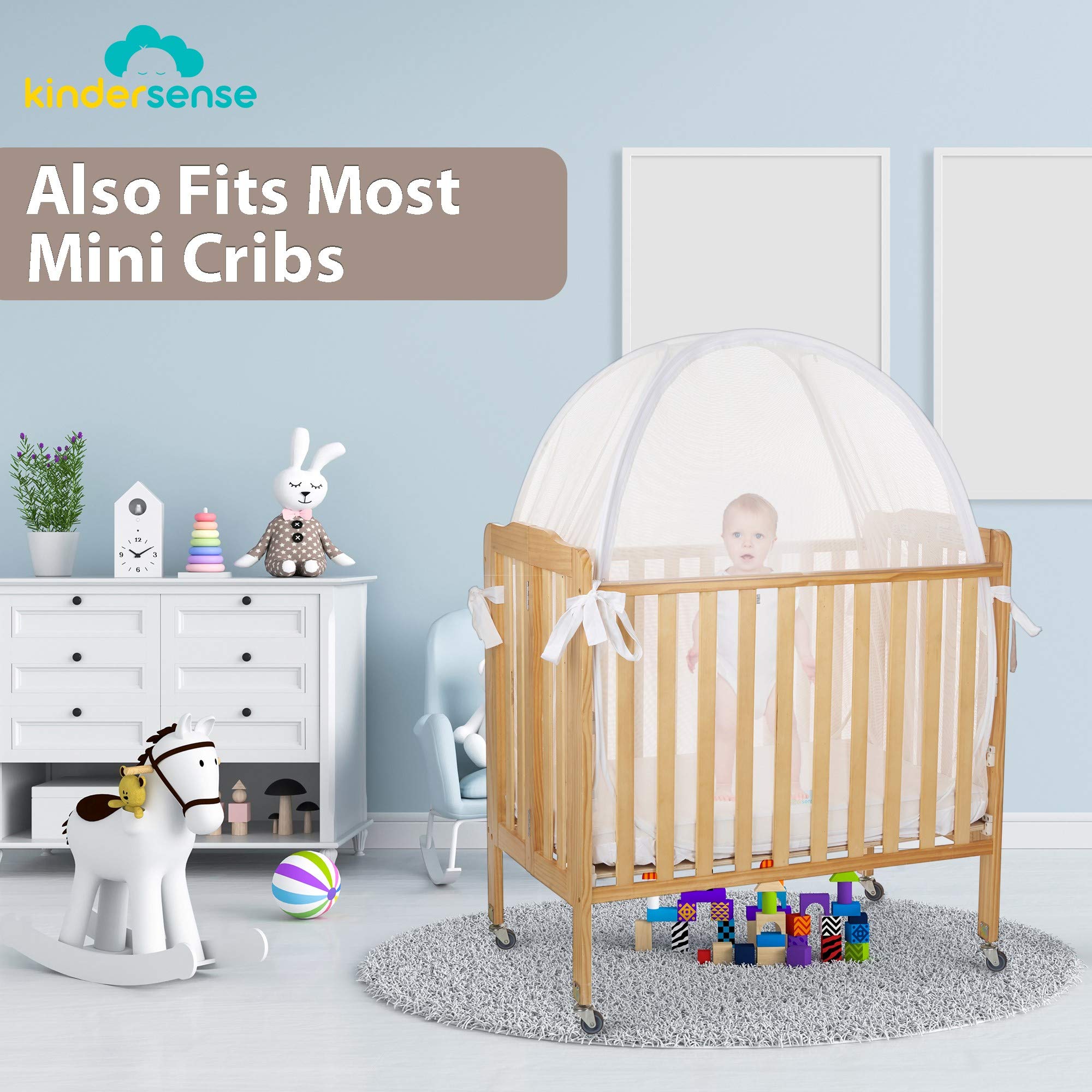 KinderSense - Pack N Play Tent Baby Safety Crib Net - Toddler Crib Topper for Playpens & Mini Cribs to Keep Baby from Climbing Out - Breathable Mesh Pop up Net - Mosquito Net Canopy Upgraded