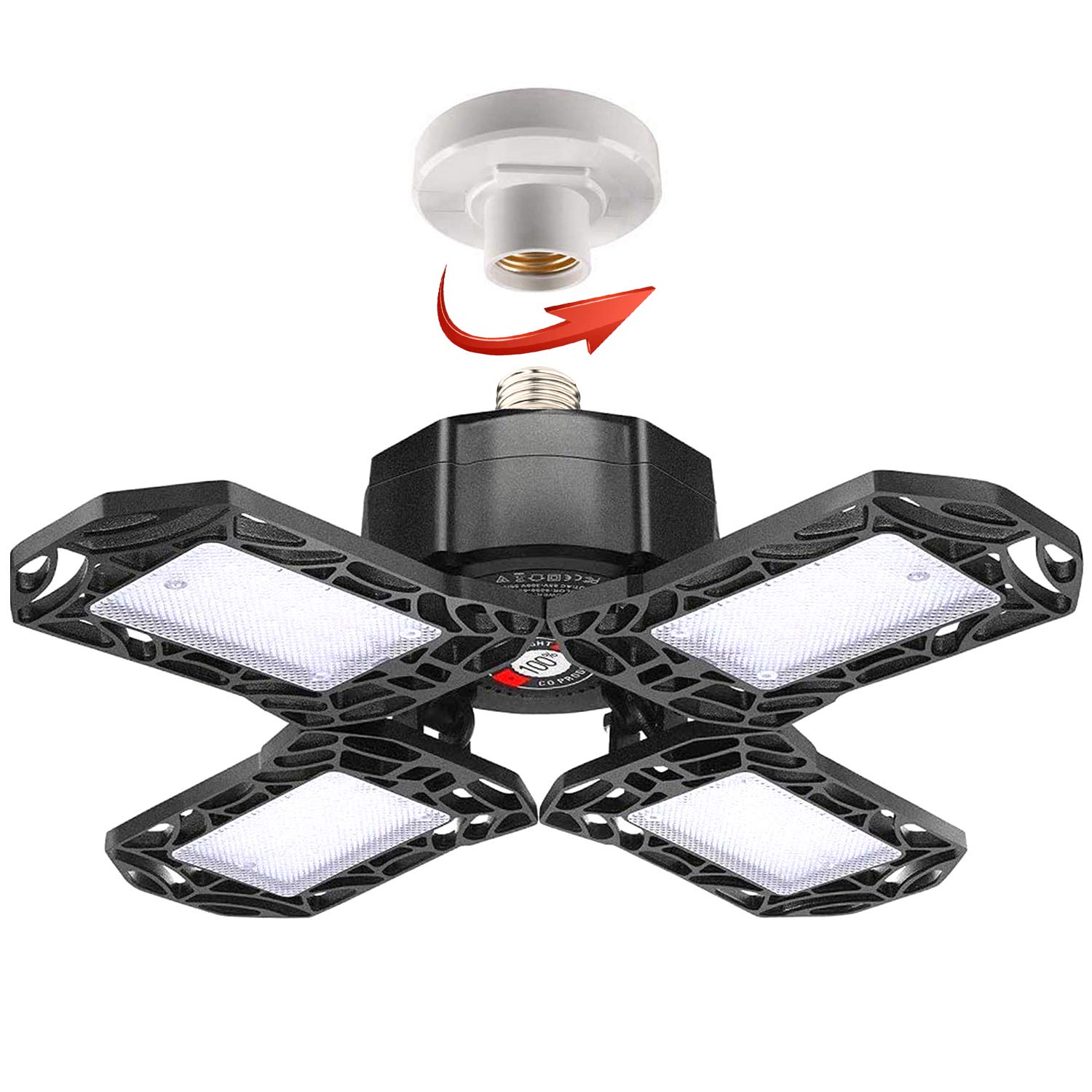 LED Garage Lights 120W - 12000LM 6000K Garage Ceiling Lights LED Four-Leaf Deformable LED Garage Lighting Fixture, LED Shop Light with Adjustable Multi-Position Panels, for Garage, Workshop