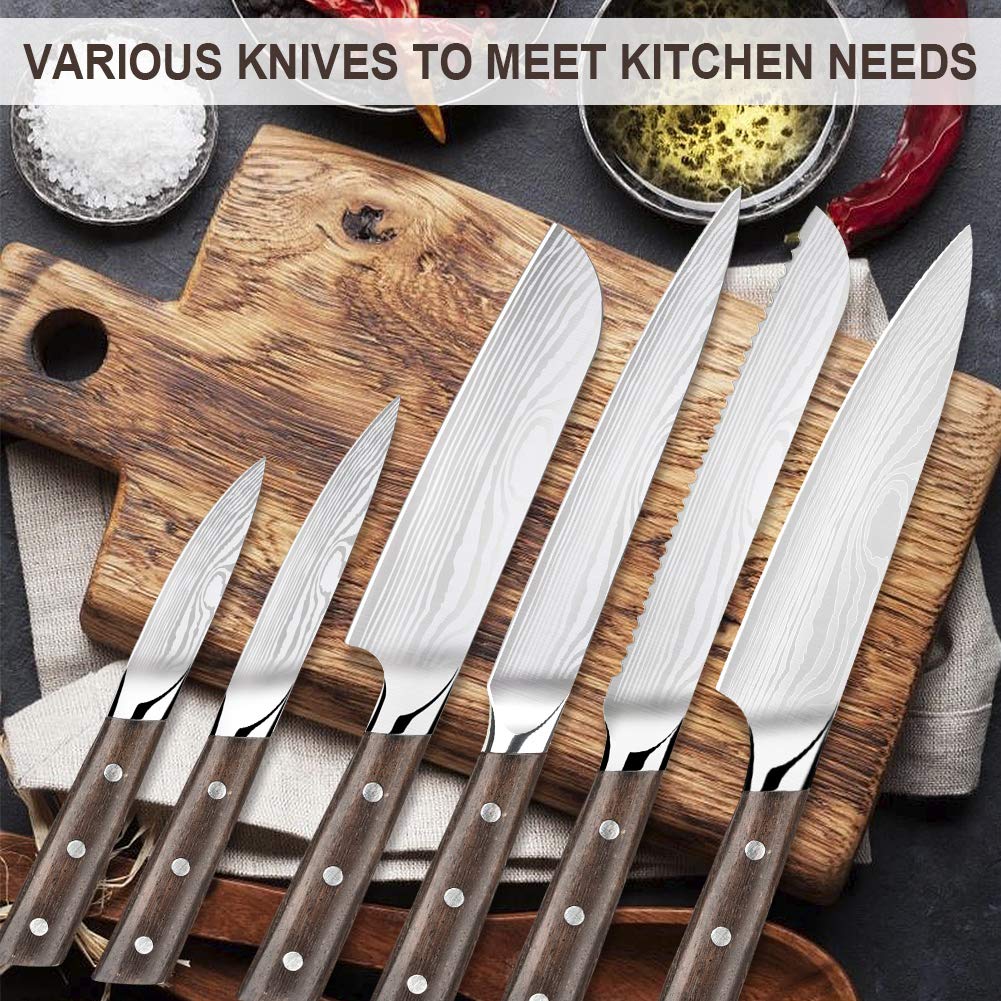 Knife Set, 15pcs Kitchen Knife Set with Wooden Block β German High Carbon Stainless Steel Professional Chef Knife Block Set, Manual Sharpening, Forged, Full-Tang