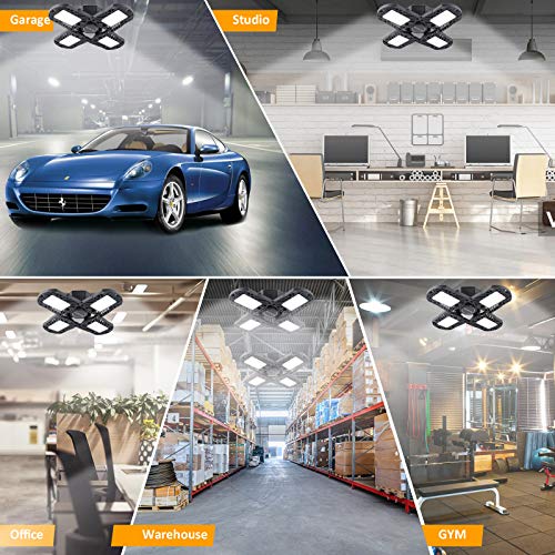 Led Garage Lights, Deformable Garage Light 10000LM, 100W Shop Lights for Garage, Ultra-Bright Lamps with 4 Adjustable Panels, Garage Ceiling Light for Workshop/Warehouse