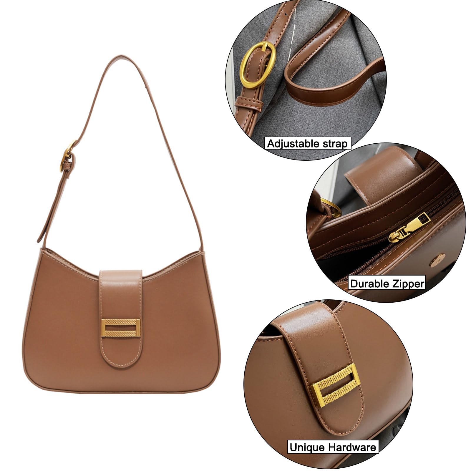 Sanxiner Classic Shoulder Bag,Retro Small Purse,Tote Bag for Women with Zipper Closure (1-Khaki)